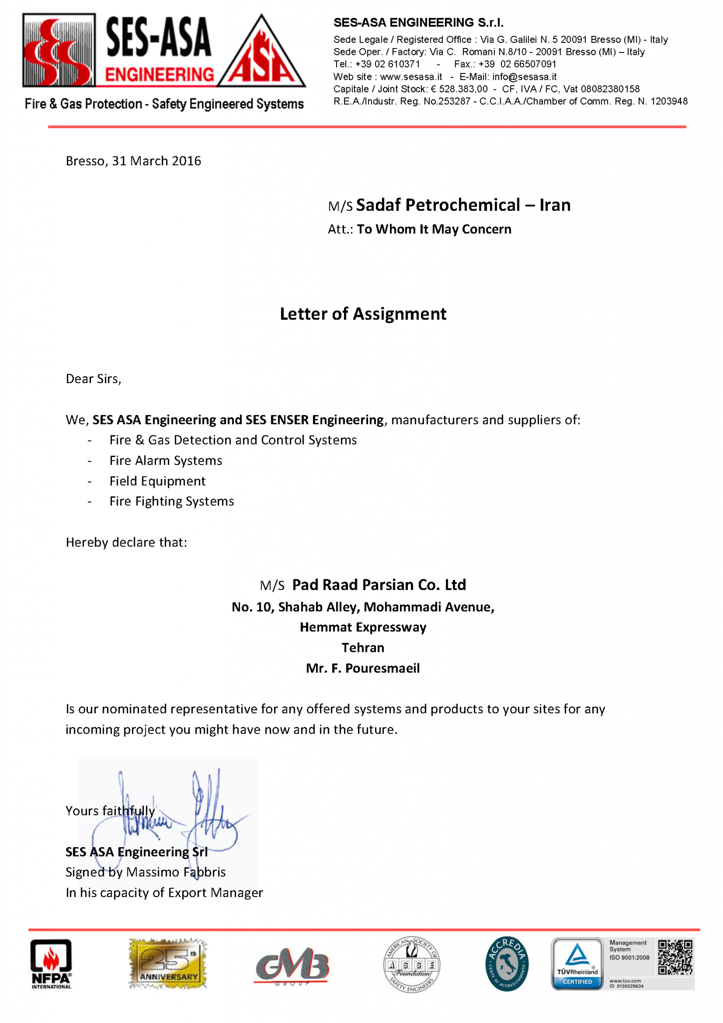 SES ASA Engineering and SES ENSER Engineering - Pad Raad Parsian